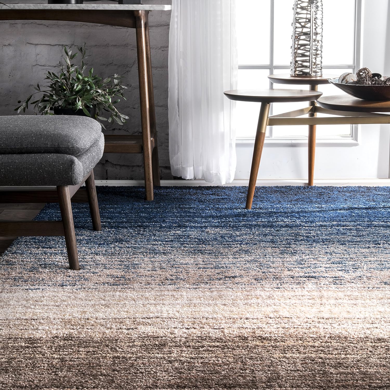 Gradient Blue and Beige Area Rug