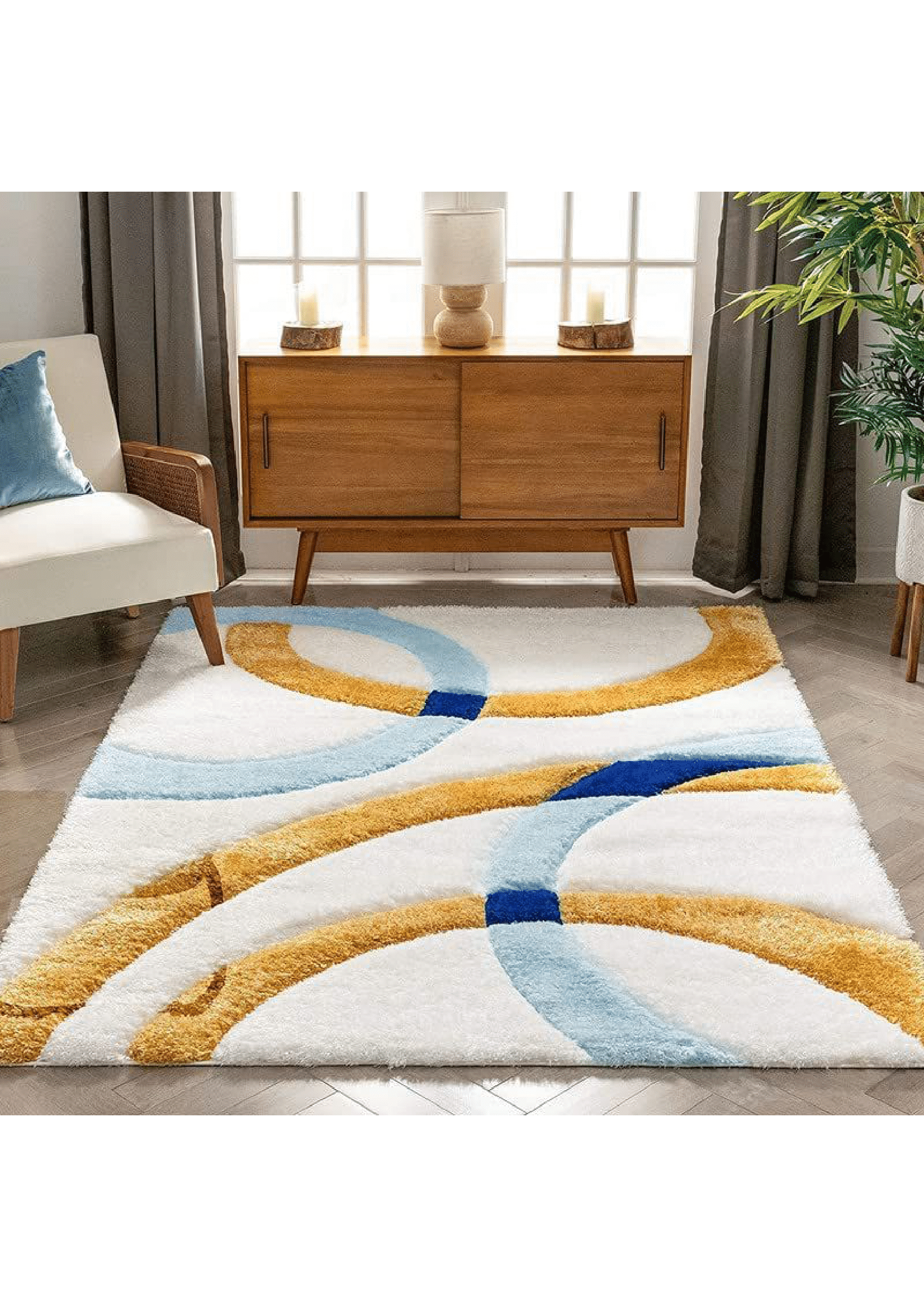 Gold-White Abstract Rug